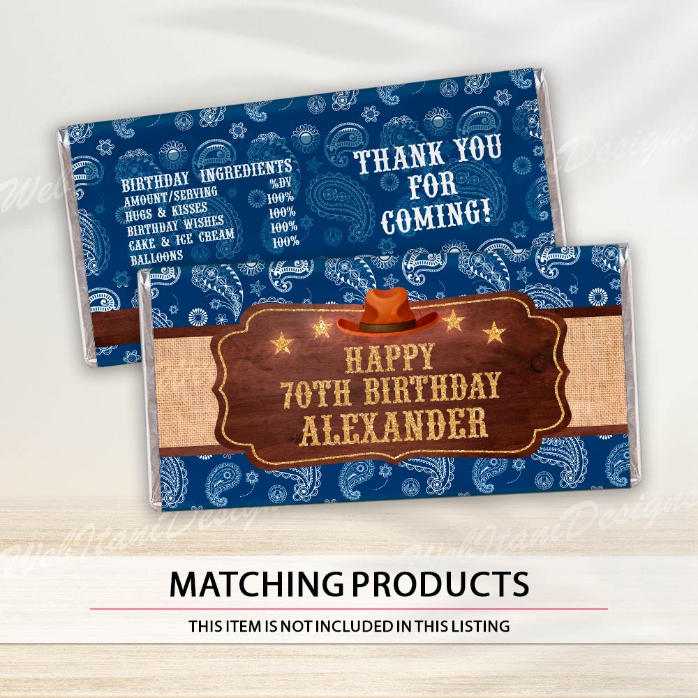 Blue Gold Western Water Bottle Label for Wild West Party