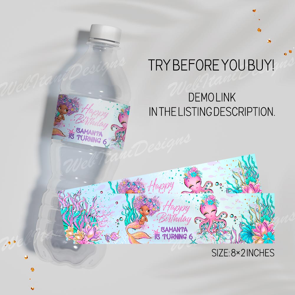Mermaid Water Bottle Labels – Printable & Editable Party Decor